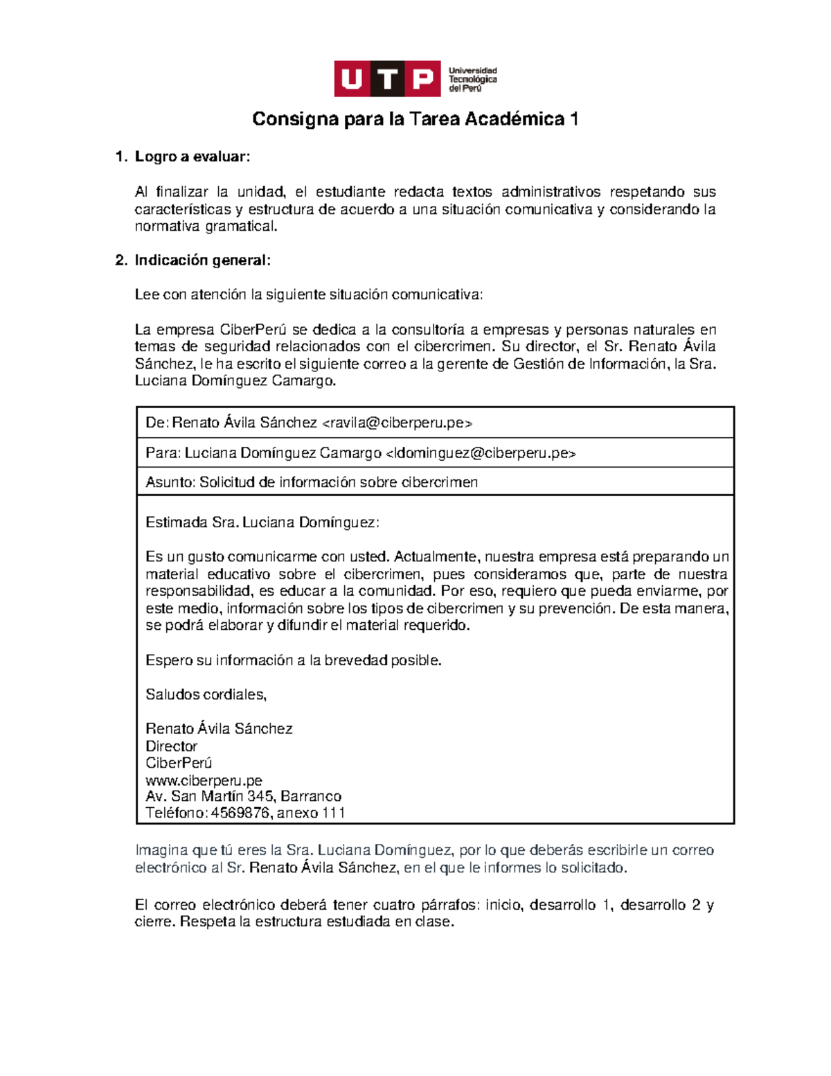 Formato Consigna TA1- CRT2 Virtual - Consigna para la Tarea Académica 1 1. Logro a evaluar: Al ...