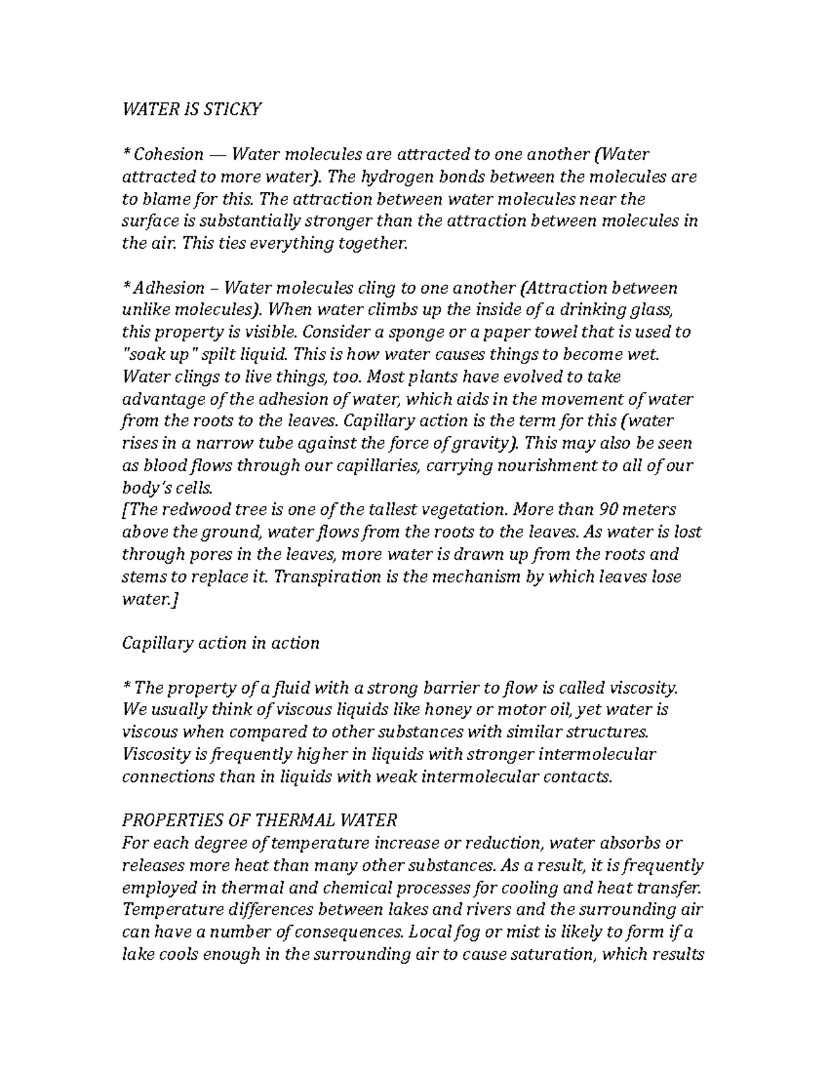 Water IS Sticky - Short notes from our professor - Chemistry for ...