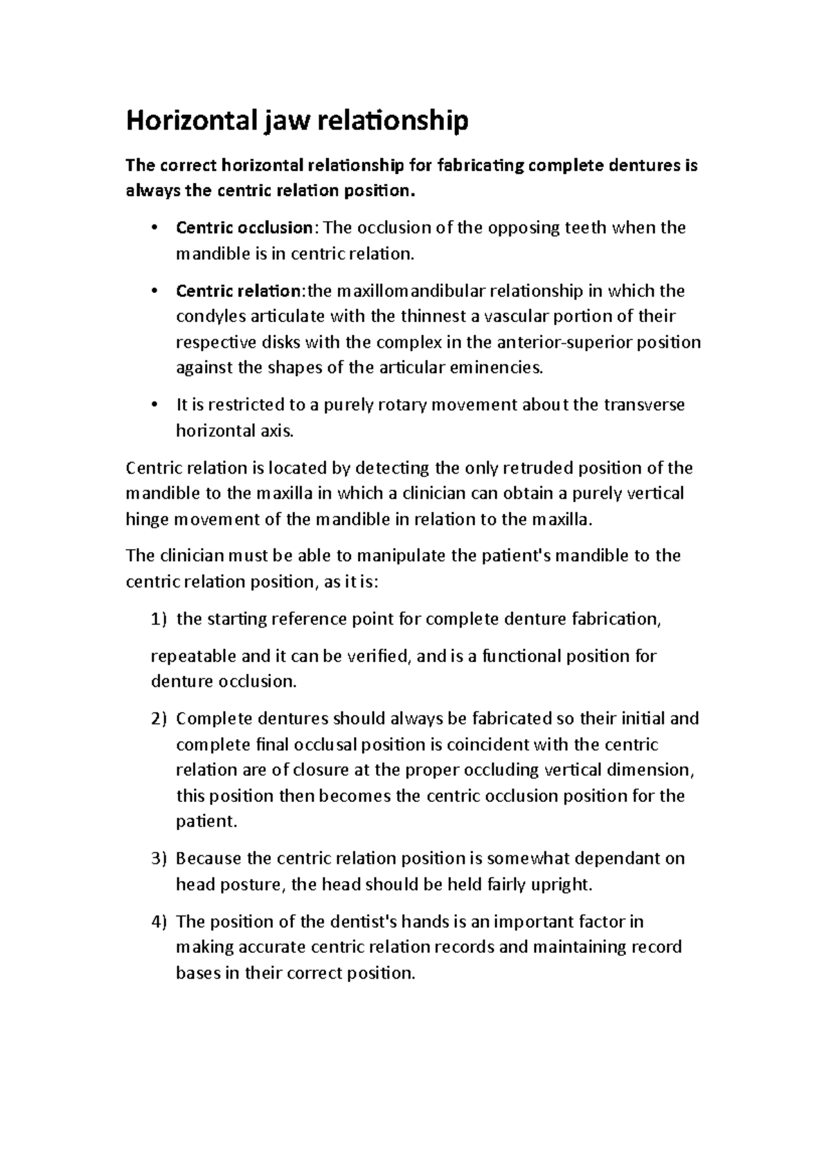 Pros horizontal relation - Horizontal jaw relationship The correct ...