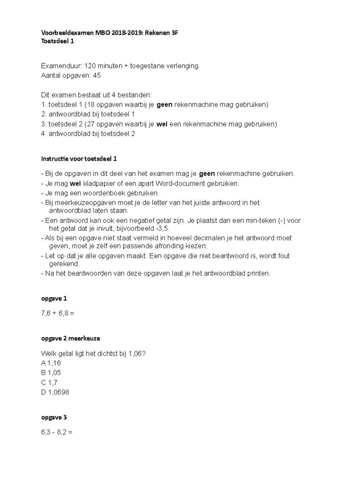 W1 BR MBO RK 3F voorbeeld deel 1 - Voorbeeldexamen MBO 2018-2019 ...