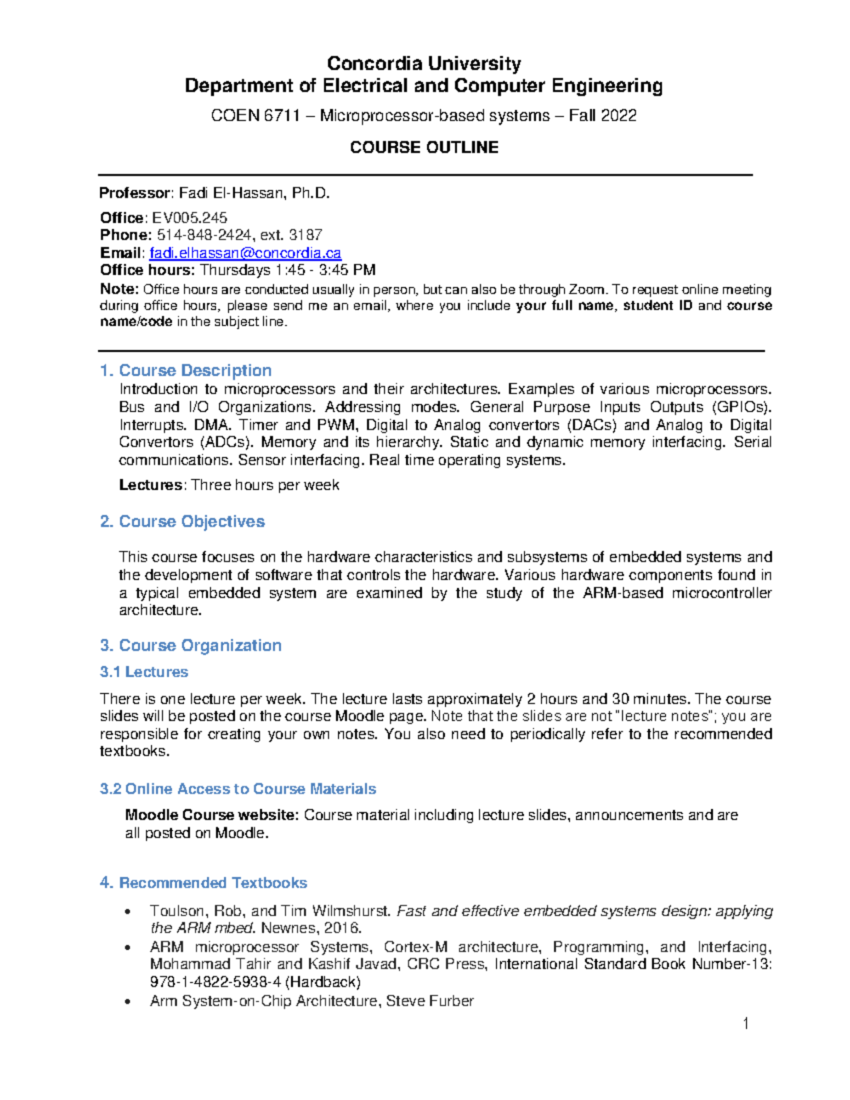 COEN 6711 course outline - Concordia University Department of Electrical and Computer ...