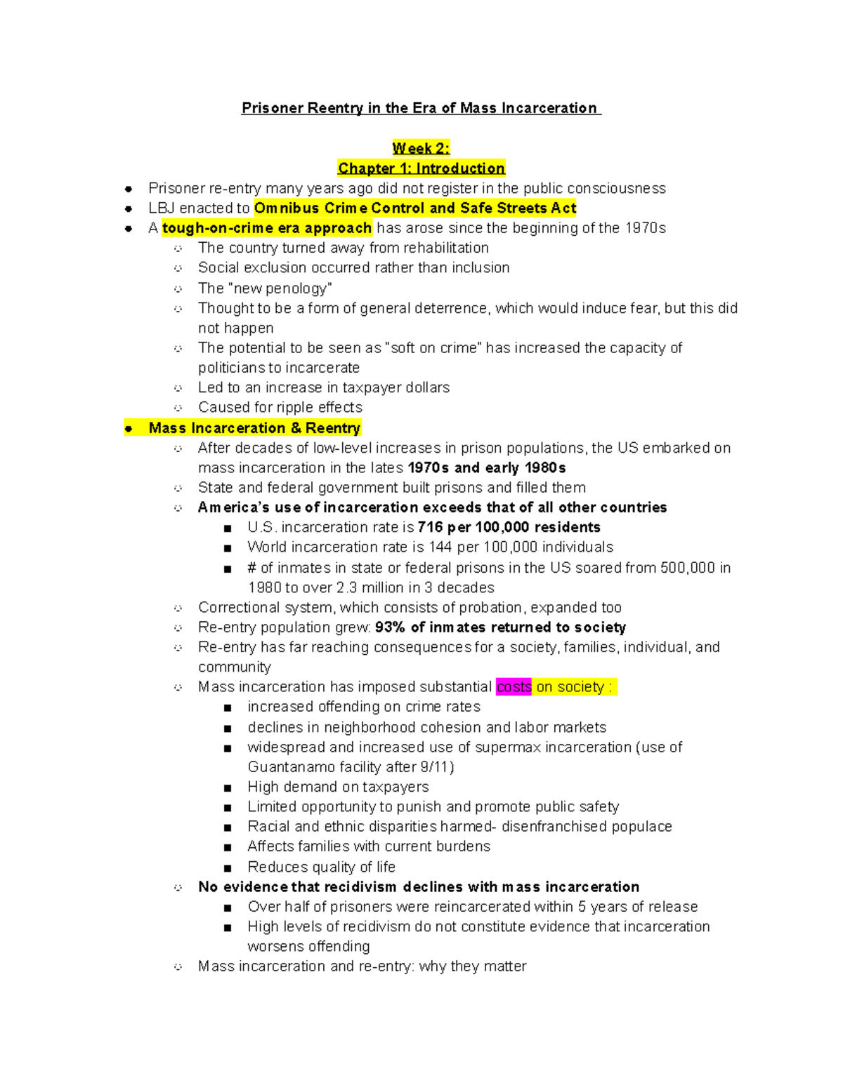Prisoner Reentry in the Era of Mass Incarceration Notes - CCJ 6335 ...