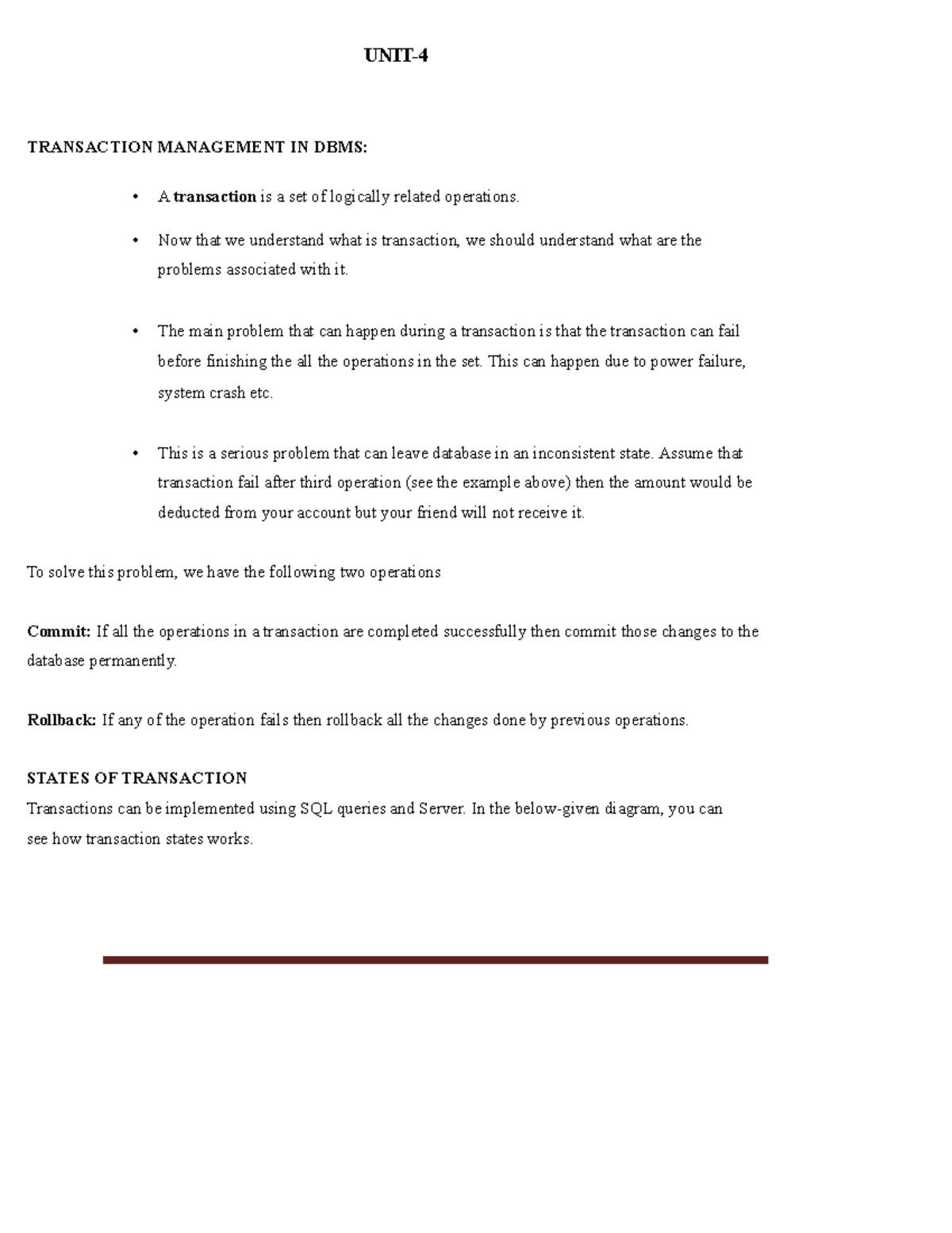Dbmsu 4 Notes - Onjgljj - UNIT- TRANSACTION MANAGEMENT IN DBMS: A ...