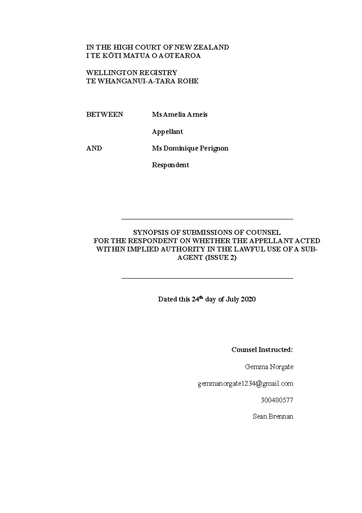 Written Submission - 300480577 - IN THE HIGH COURT OF NEW ZEALAND I TE ...