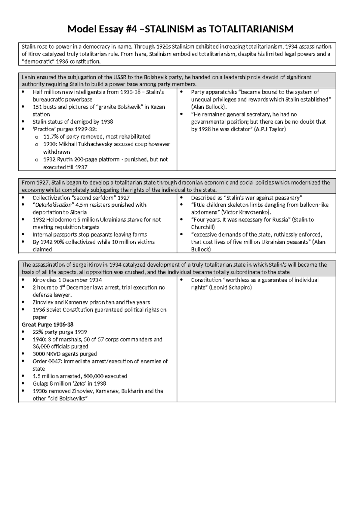 Model Essay #4 Study Notes - Model Essay #4 –STALINISM as ...