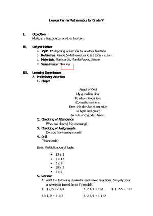 Lesson Plan in Mathematics for Grade 4 - Objectives To add dissimilar ...