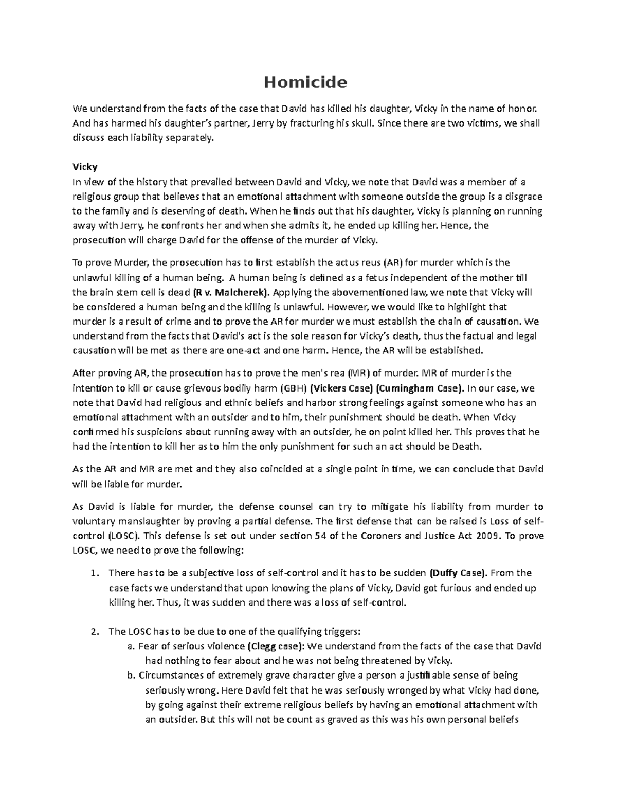 Criminal Assignment - Homicide - Homicide We understand from the facts ...