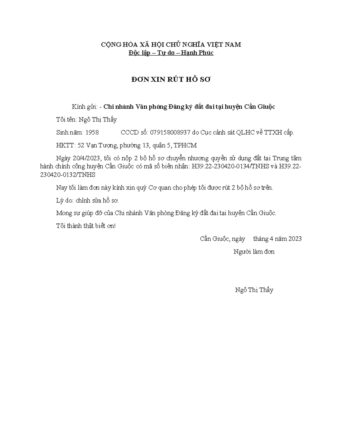 DON - DDASDAS A Ă - CỘNG HÒA XÃ HỘI CHỦ NGHĨA VIỆT NAM Độc lập – Tự do ...