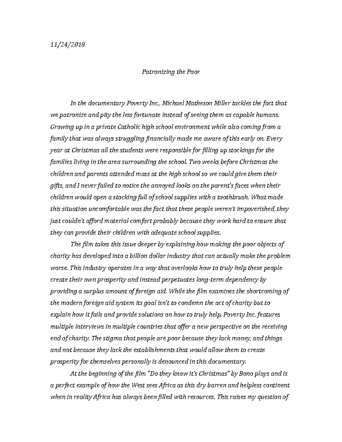 Essaypovertyinc - Grade: A - 11/24/ Patronizing the Poor In the ...