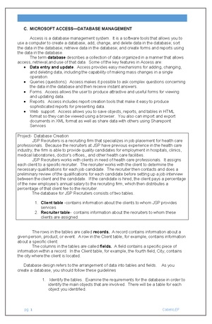 Micros OFT Excel handout - B. MICROSOFT EXCEL—ELECTRONIC SPREADSHEET ...