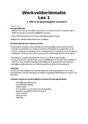 Rollen psychologisch consulent als samenwerker in de gezondheidszorg - Werkveldoriëntatie 1BL ...