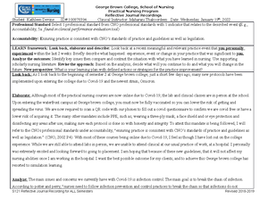 Week 4 Clinical Practicum Reflective Journal - George Brown College ...