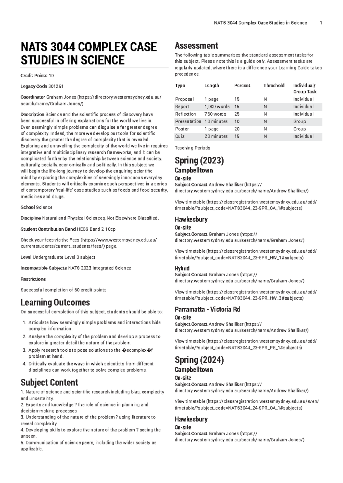 Complex Case Studies in Science NATS3044 - westernsydney.edu/ search ...