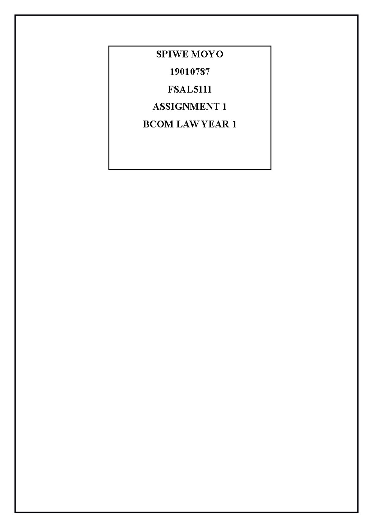 FUNDAMENTALS OF THE SA LEGAL SYSTEM - SPIWE MOYO - FSAL ASSIGNMENT BCOM ...