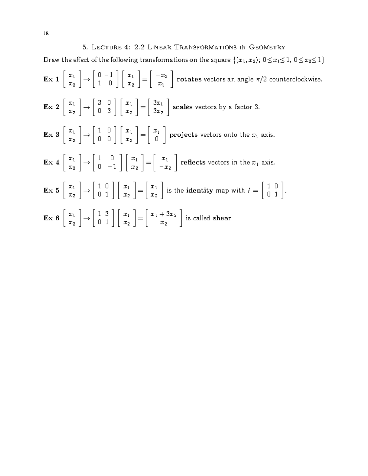 Linear Algebra lecture note 5 - Lecture 4: 2 Linear Transformations in ...