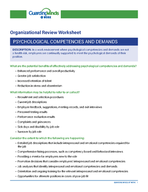 14 - None - GUARDING MINDS AT WORK 1 Organizational Review Worksheet WORKLOAD MANAGEMENT - Studocu