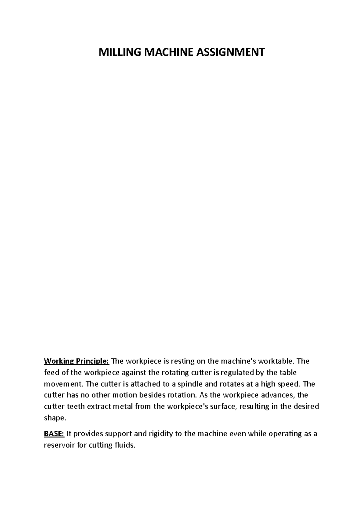 Milling Machine Assignment - MILLING MACHINE ASSIGNMENT Working ...
