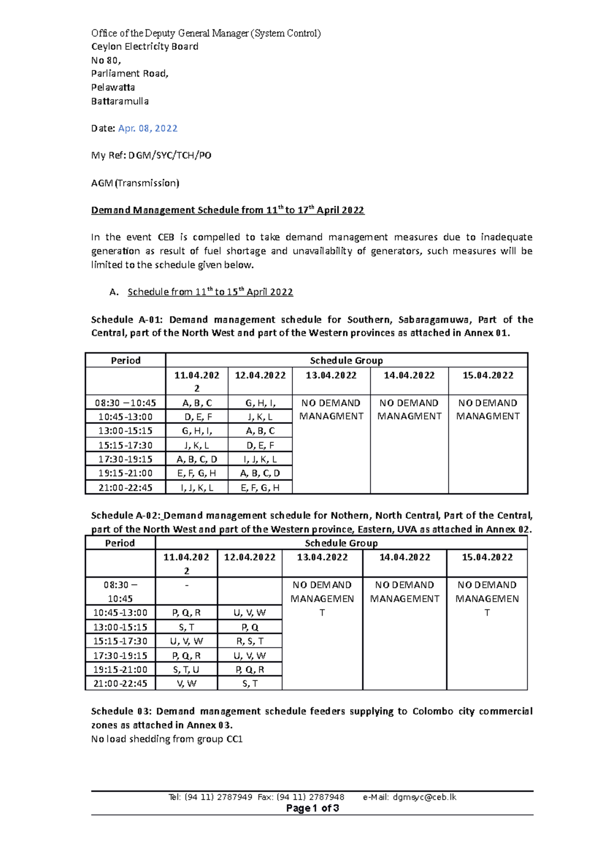E 11 04 2022 to 15 04 2022 Power Interruption Schedule full - Office of ...
