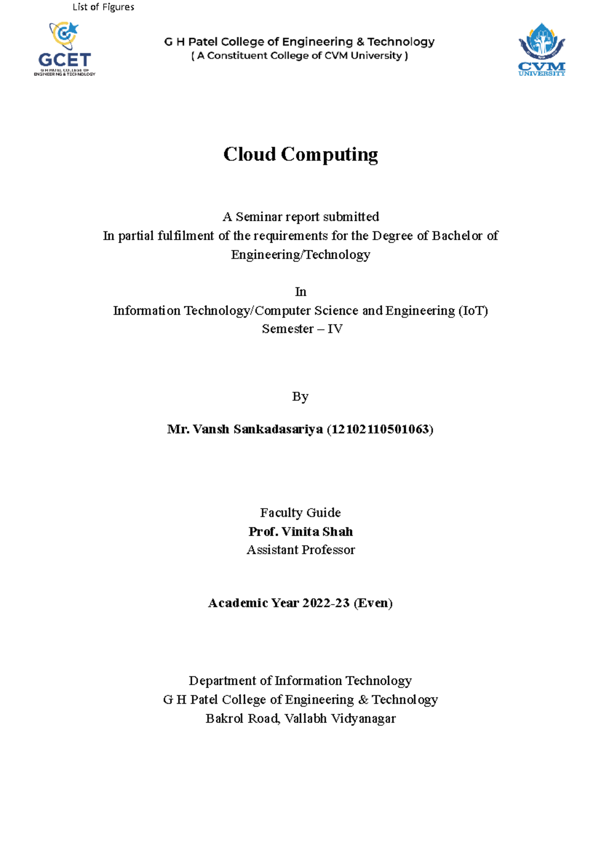 Final Seminar Format - fog computing - List of Figures Cloud Computing A Seminar report ...