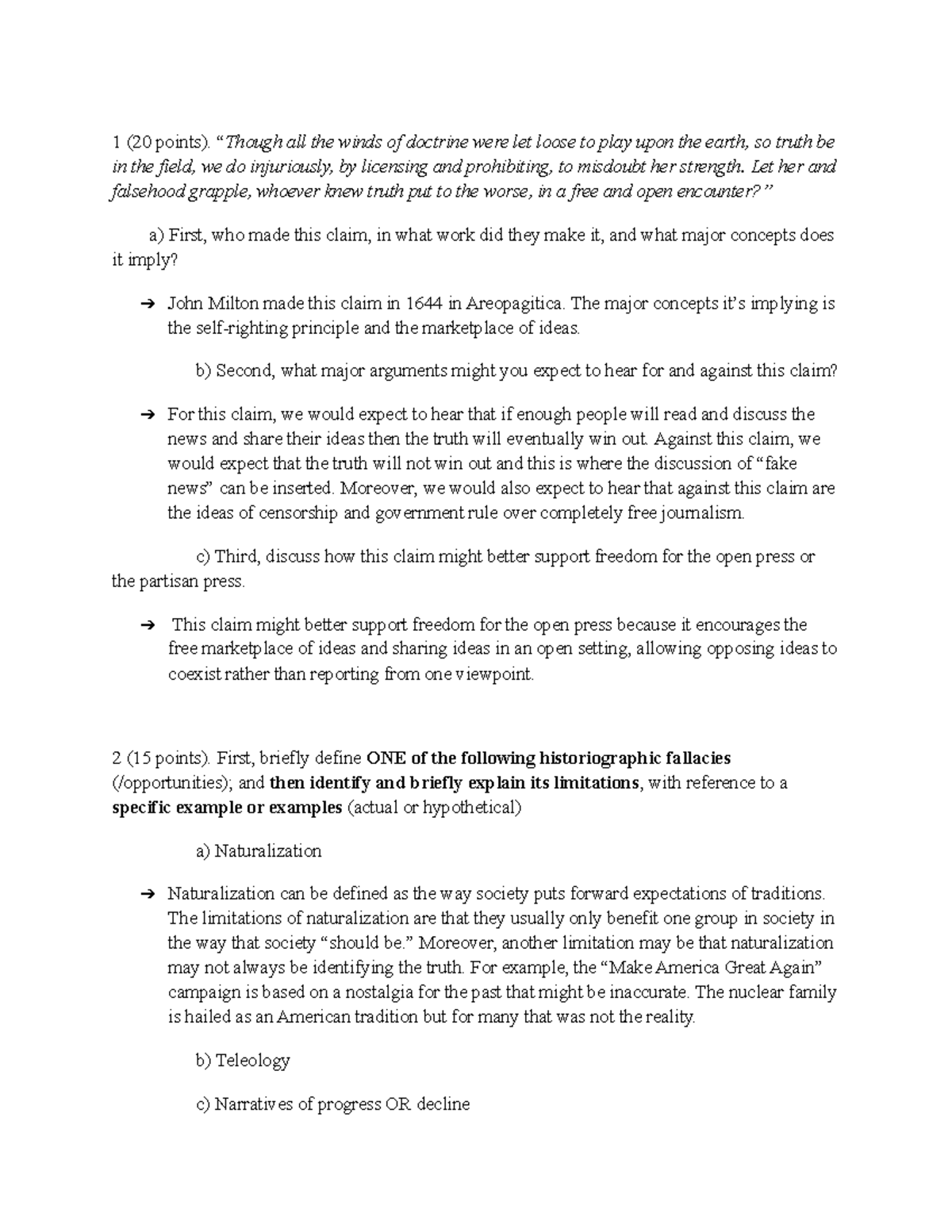 Journalism 205 Team 3 Quiz 1 - 1 (20 points). “ Though all the winds of ...