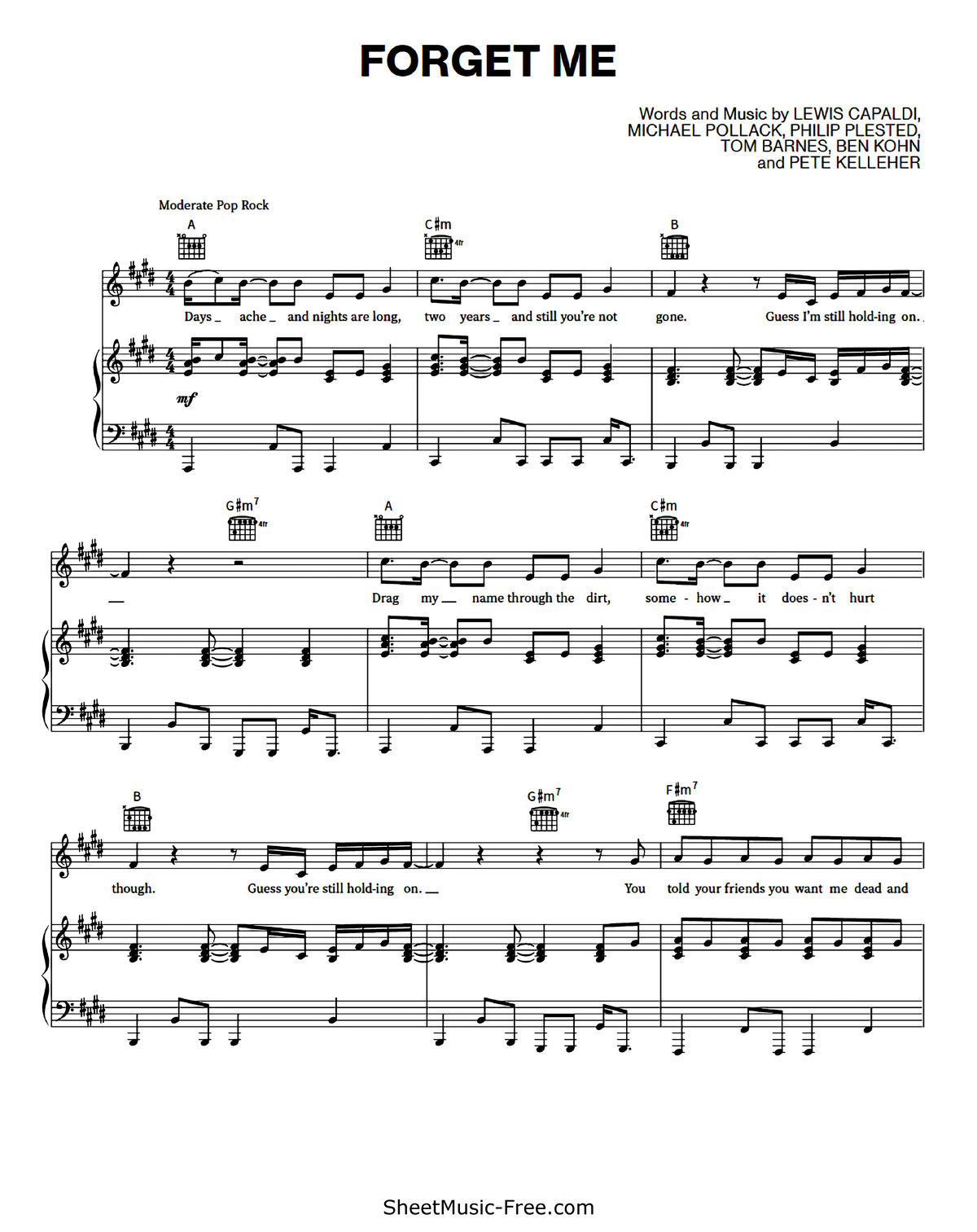Forget-Me-Sheet-Music-Lewis-Capaldi-Sheet Music-Free.com - MUSIC 19 ...