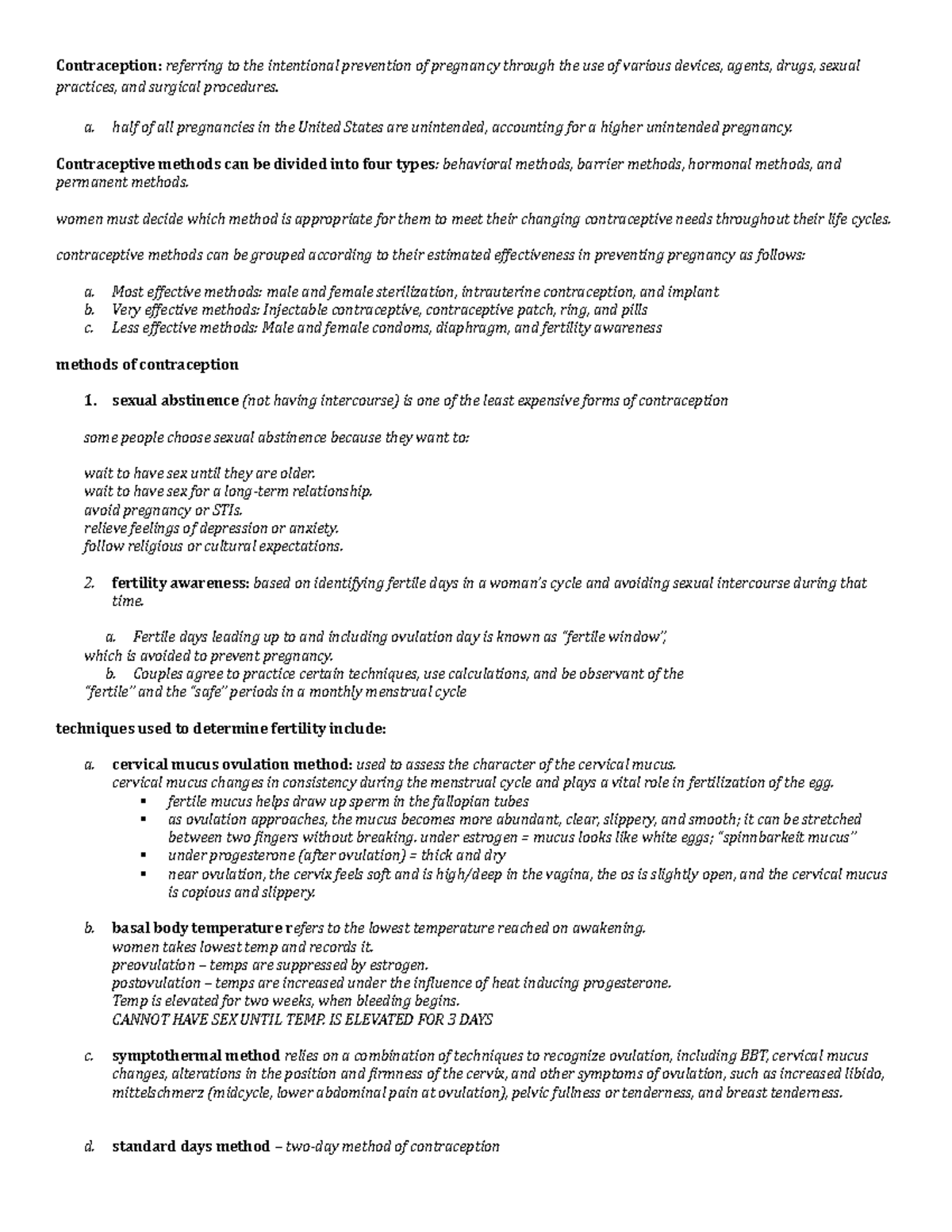 Contraception - my notes - Contraception: referring to the intentional ...