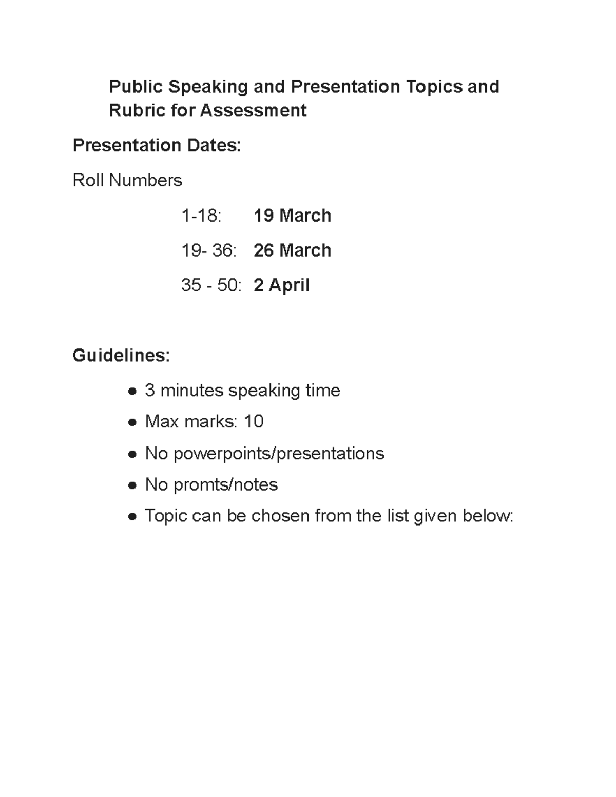 EC Public Speaking and Presentation Topics and Rubric for Assessment ...