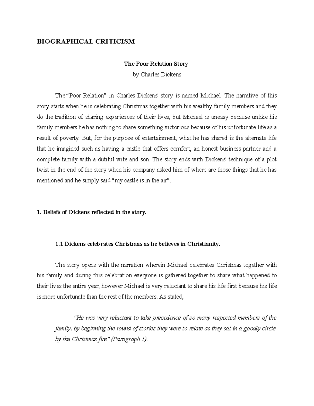 The Poor Relation Story by Charles Dickens - BIOGRAPHICAL CRITICISM The ...