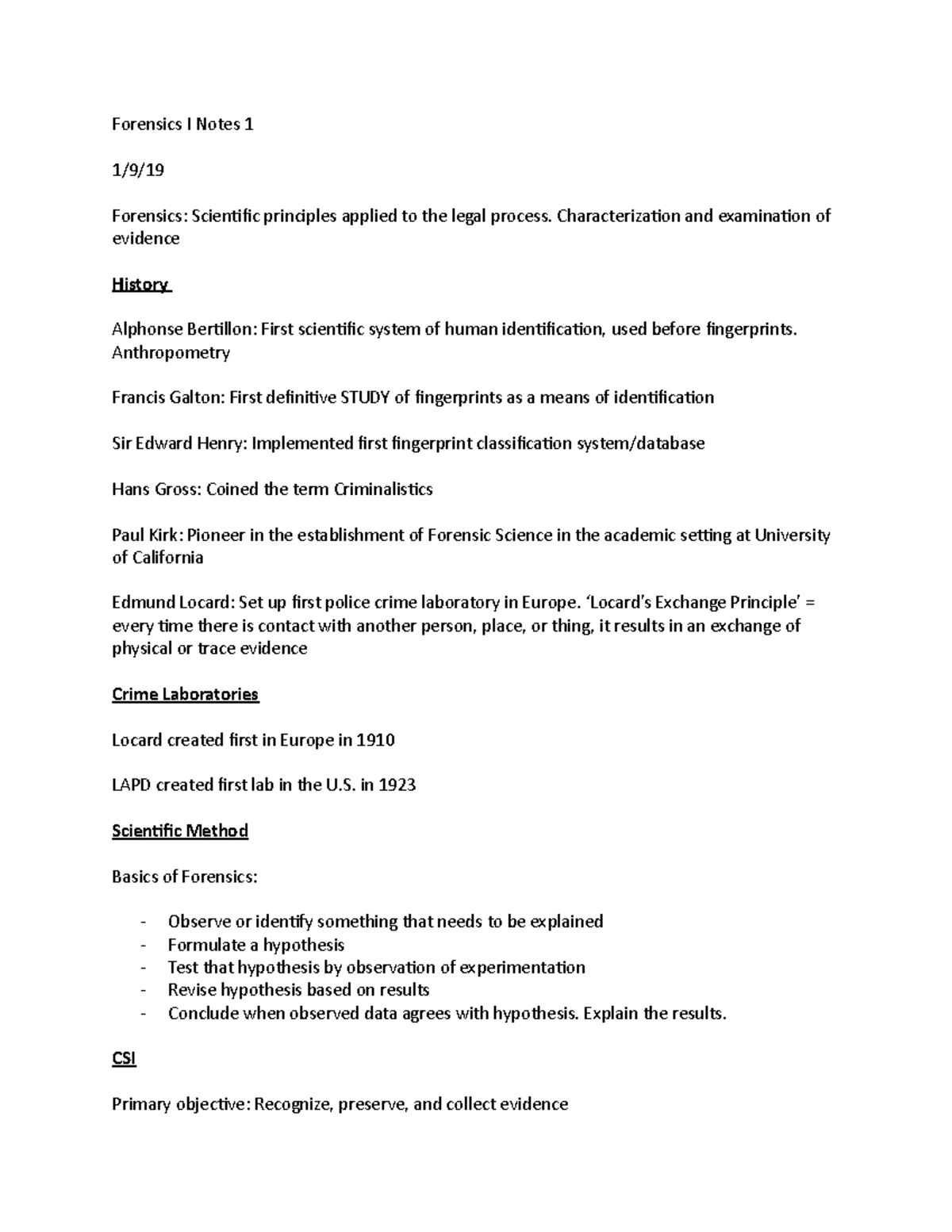 Forensics I Notes 1 - Characterization and examination of evidence ...