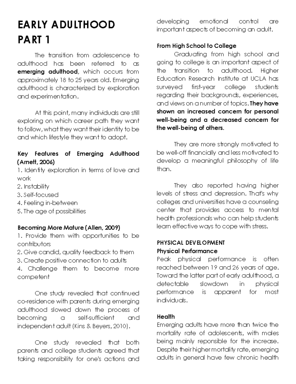 DEVP- Reviewer - LEC - EARLY ADULTHOOD PART 1 The transition from ...