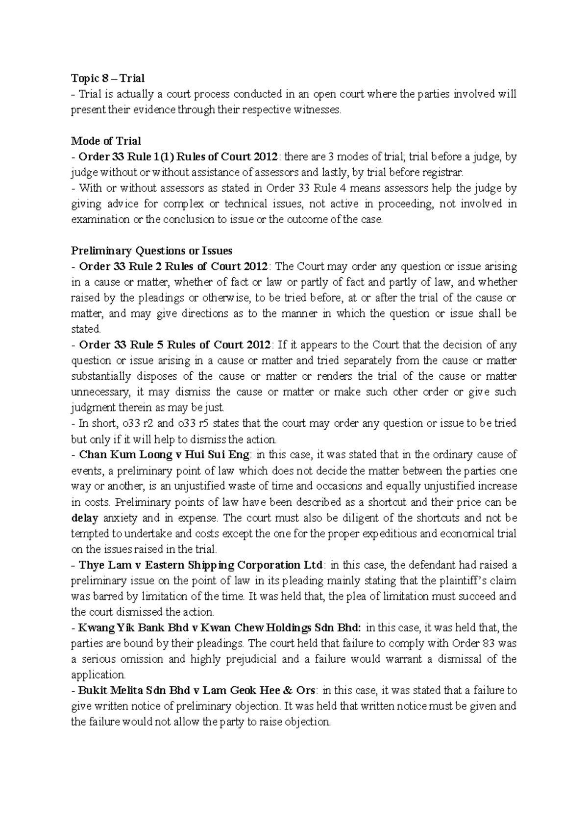 Topic 8 - Trial - CIVIL PROCEDURE II - Topic 8 – Trial Trial is ...