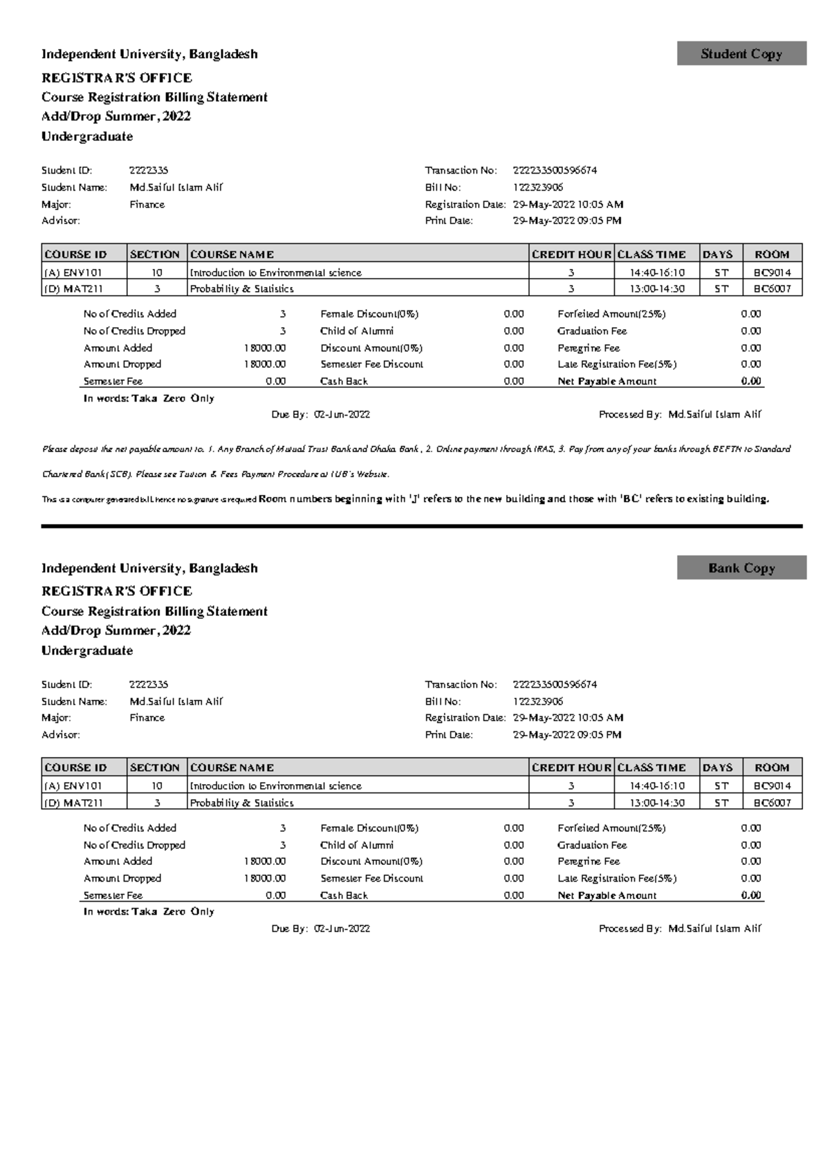 Registration Fee 2222335 - Please deposit the net payable amount to: 1 ...
