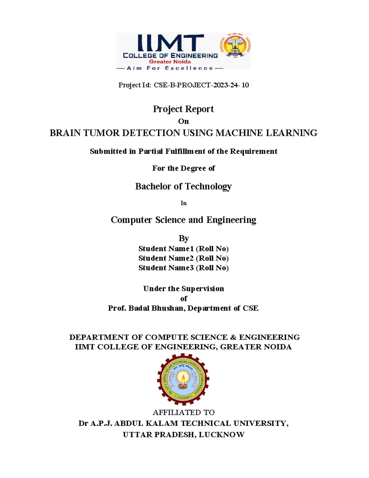 Project Thesis Format - Project Id: CSE-B-PROJECT-2023-24- 10 Project ...