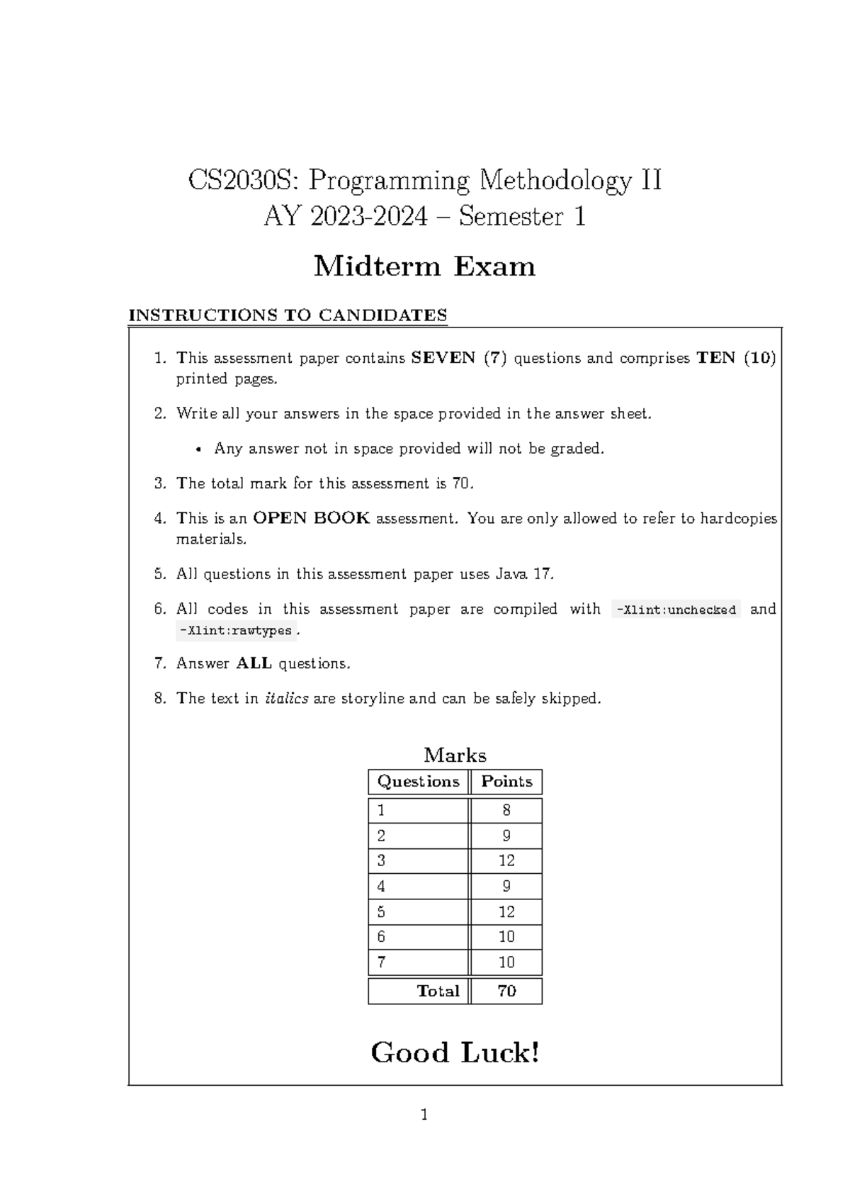 2324-s1-midterm - PYQs - CS2030S: Programming Methodology II AY 2023-2024 – Semester 1 Midterm ...