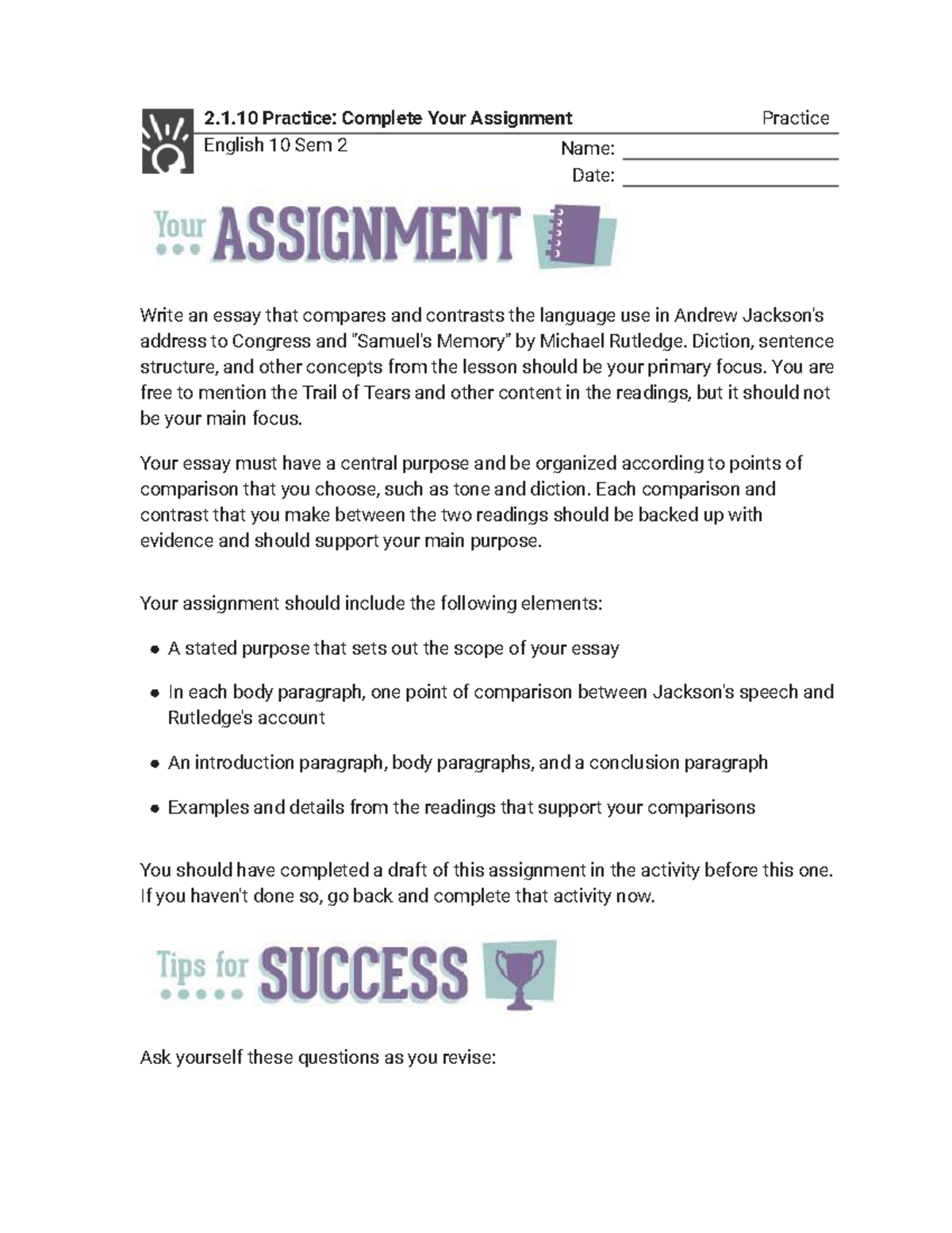 2.1.10 Practice - Complete Your Assignment (Practice) - 2.1 Practice ...