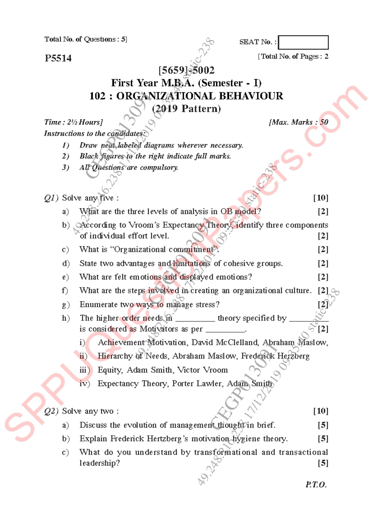 Postgraduate-pg mba semester-1 2019 november organizational-behaviour ...