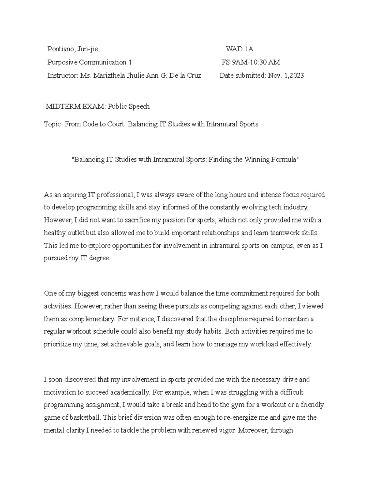 Midterm-EXAM-Public-Speech - Pontiano, Jun-jie WAD 1A Purposive ...