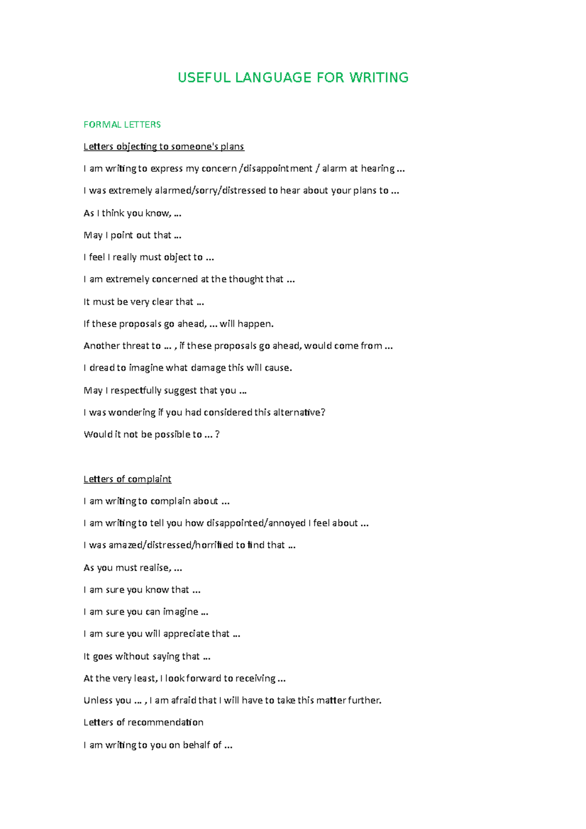 Writings Vocabulary - vocabulario de ingles - USEFUL LANGUAGE FOR ...