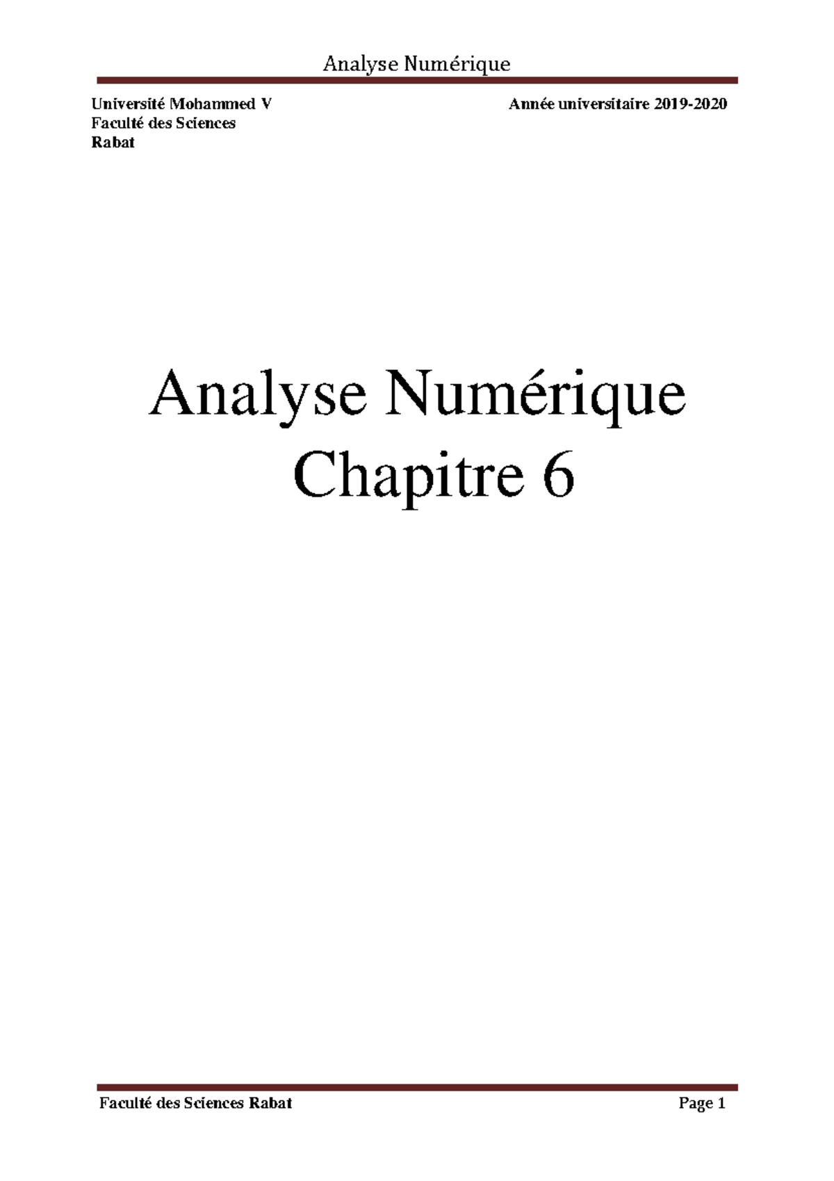 Le Cours Analyse Numérique chapitre 6 - Université Mohammed V Année universitaire 2019- Faculté ...