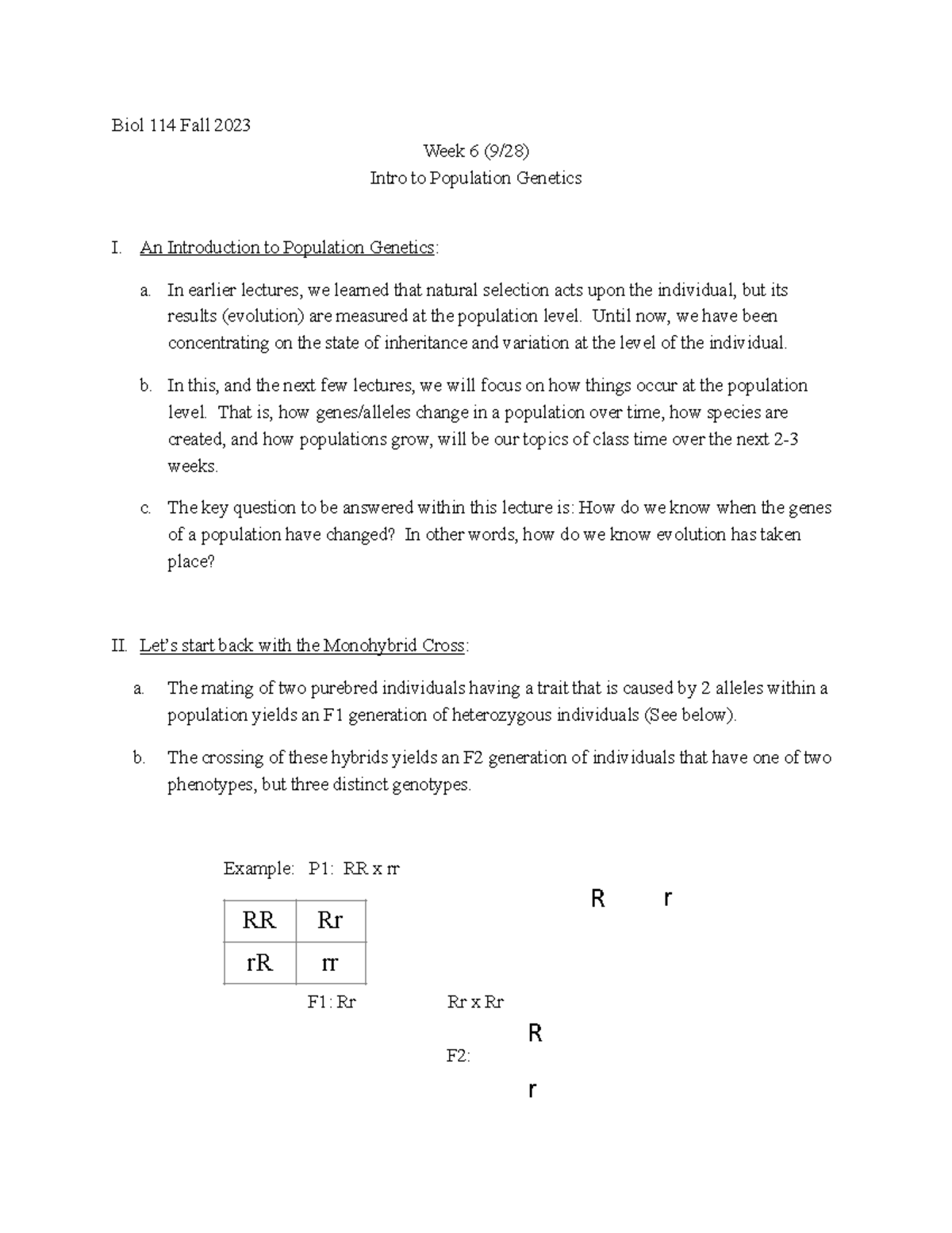 Population Genetics - An Introduction to Population Genetics: a. In earlier lectures, we learned ...