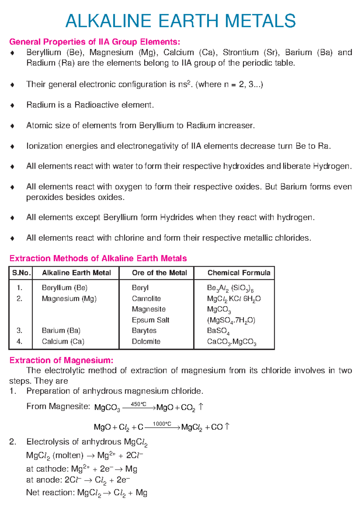 Alkaline Earth Metals - General Properties of IIA Group Elements: ♦ ...
