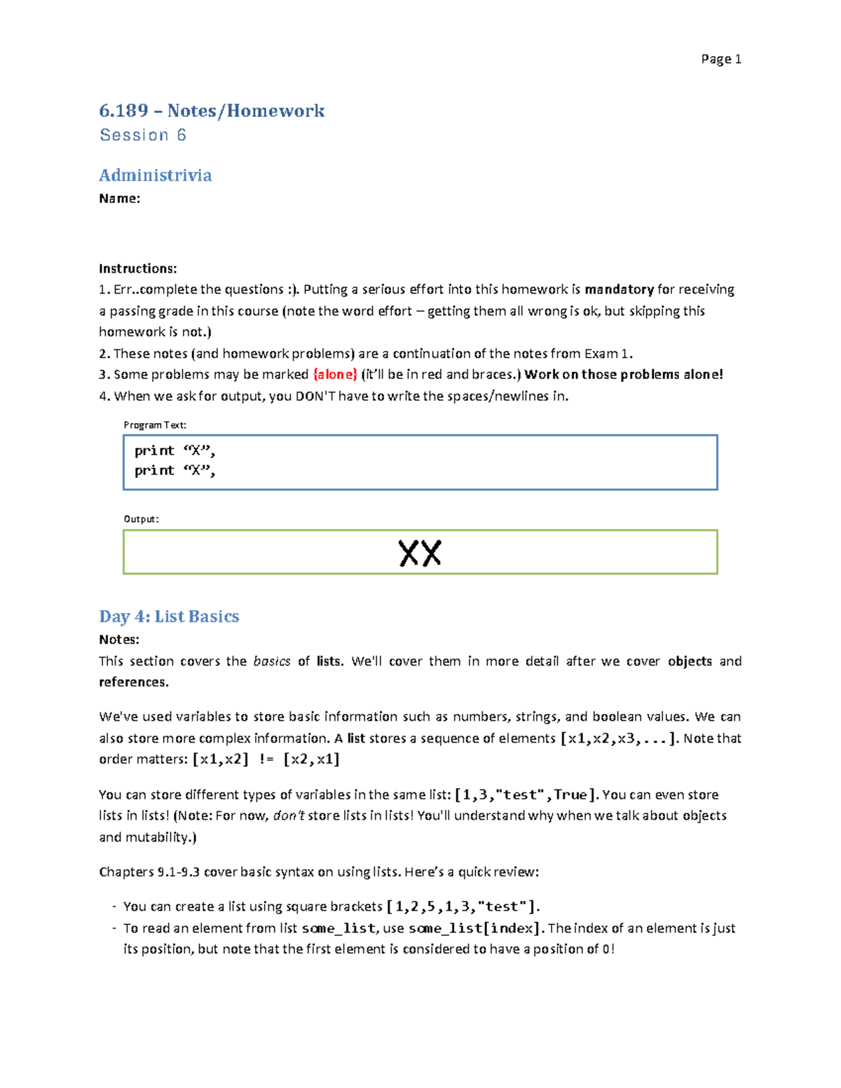 notes for classes 4 through 6 - 6 – Notes/Homework Administrivia Name ...