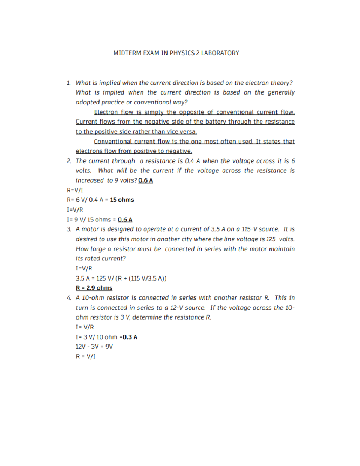 Physics Laboratory Exam 1 with Solution - Physics 2 for Engineers - Studocu
