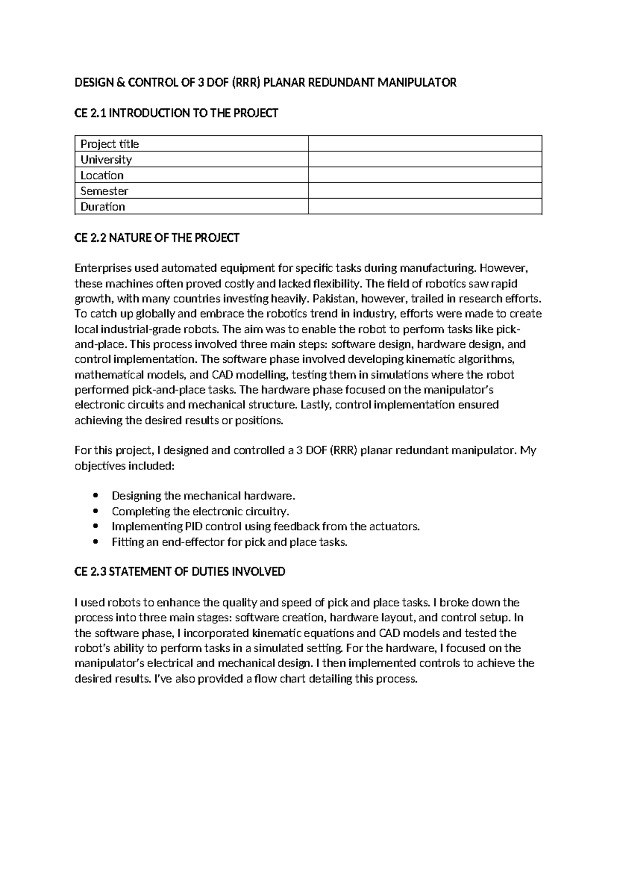 Design & Control OF 3 DOF (RRR) Planar Redundant Manipulator - DESIGN ...