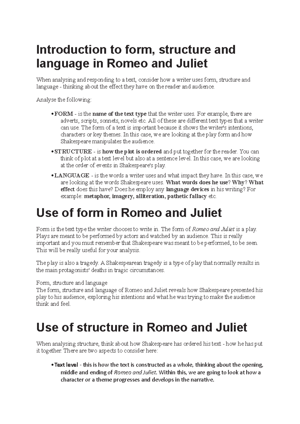 Romeo and Juilet Notes shakspeare year 9 - Studocu