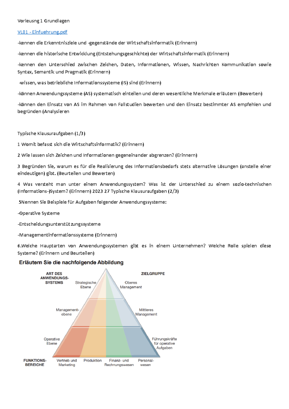 IV -Klausurenfragen - wirtschafts inforamtik - Vorleusng 1 Grundlagen ...