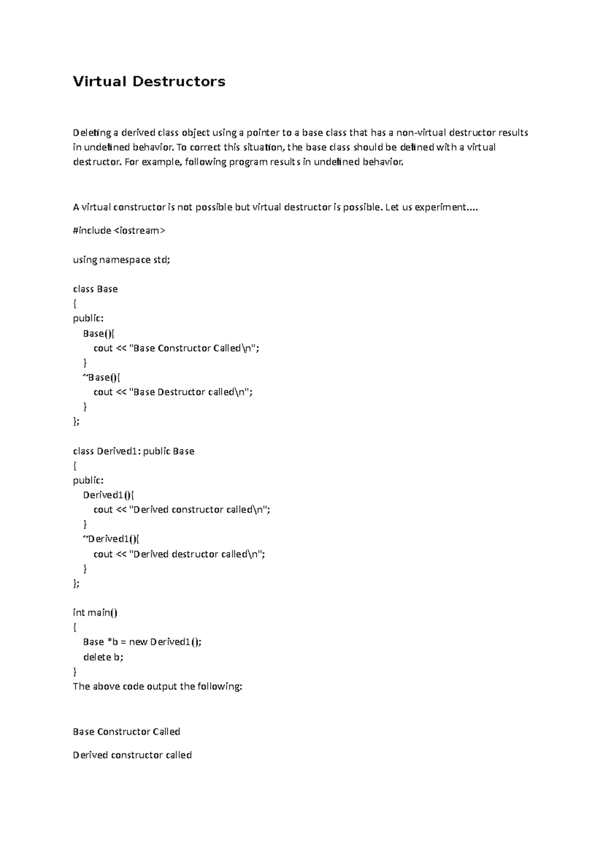 Unit Iv Part2 Details About Virtual Destructors Virtual Destructors Deleting A Derived Class