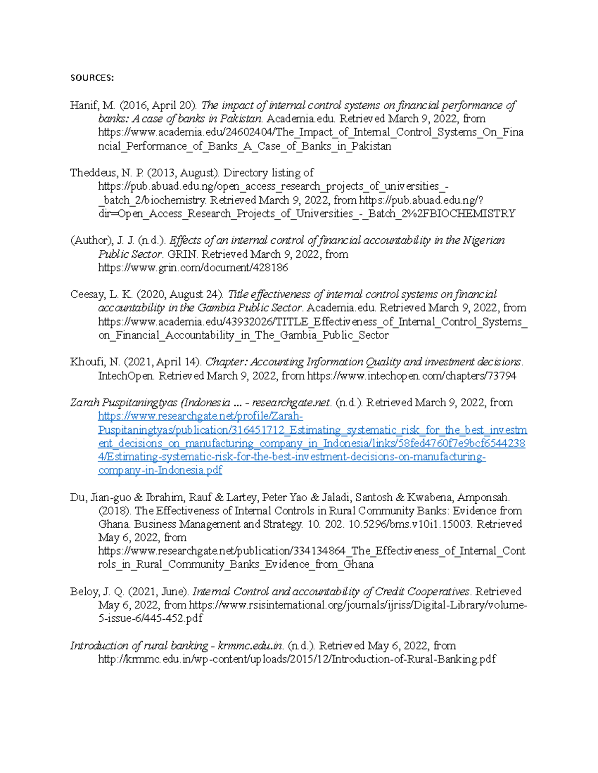 Sources thesis - SOURCES: Hanif, M. (2016, April 20). The impact of ...