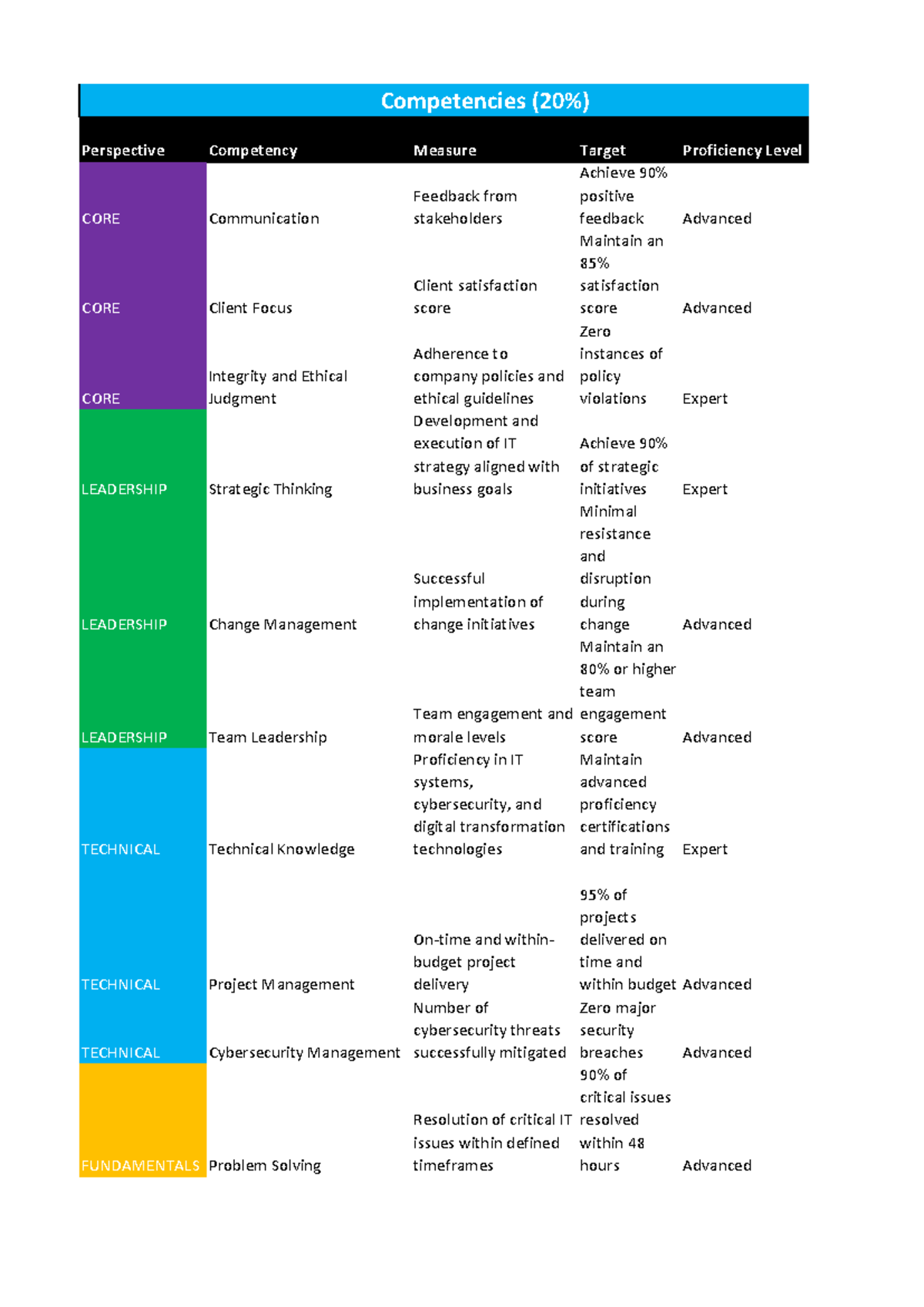 HR Project IT Director Scorecard - Perspective Competency Measure ...