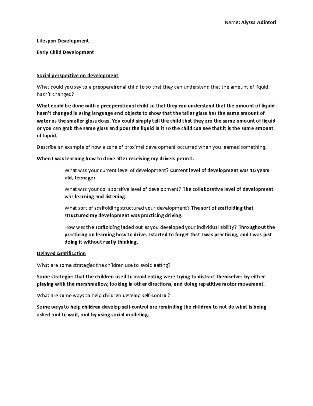Module 6 Worksheet - Name: Alyssa Adintori Lifespan Development Early ...